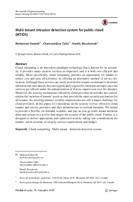 (PDF) Multi-tenant intrusion detection system for public cloud (MTIDS)