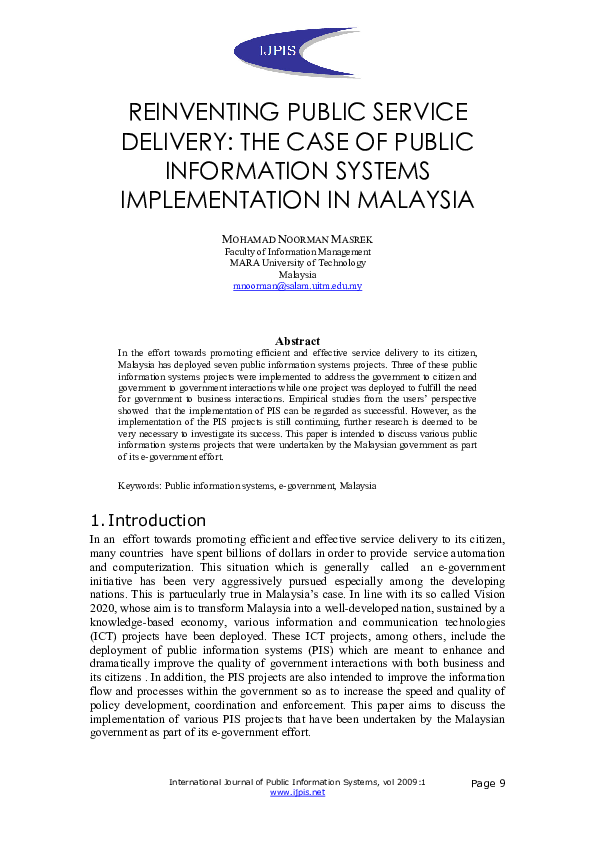 (PDF) Reinventing Public Service Delivery: The Case of Public ...