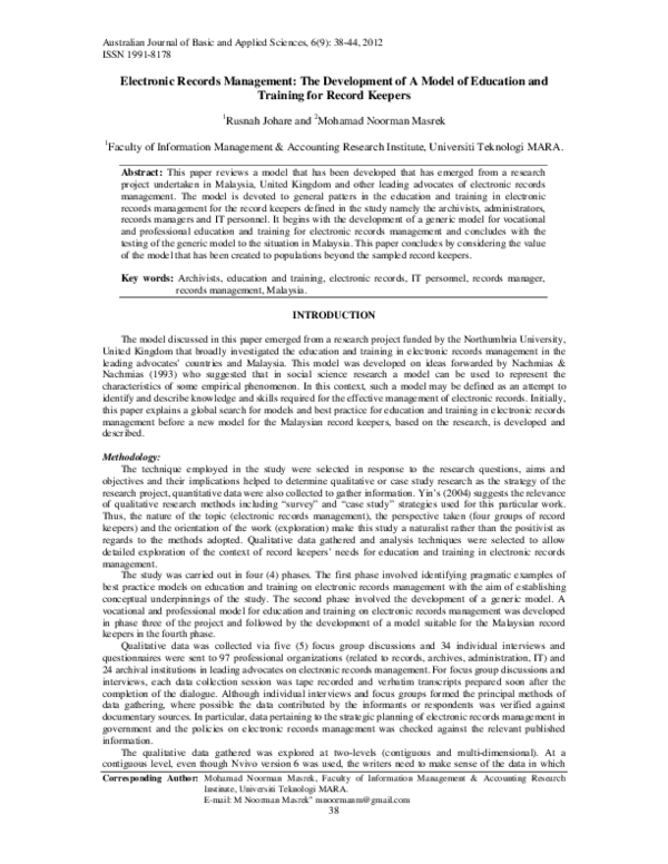 (PDF) Electronic Records Management: The Development of A Model of ...