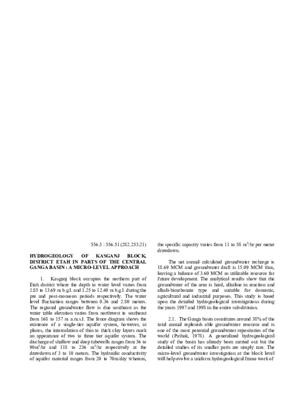 (PDF) Hydrogeology of Kasganj Block, District Etah in Parts of the ...