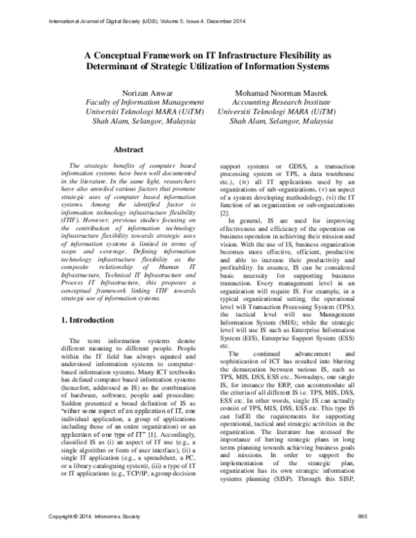 (PDF) A Conceptual Framework on IT Infrastructure Flexibility as Determinant of Strategic ...