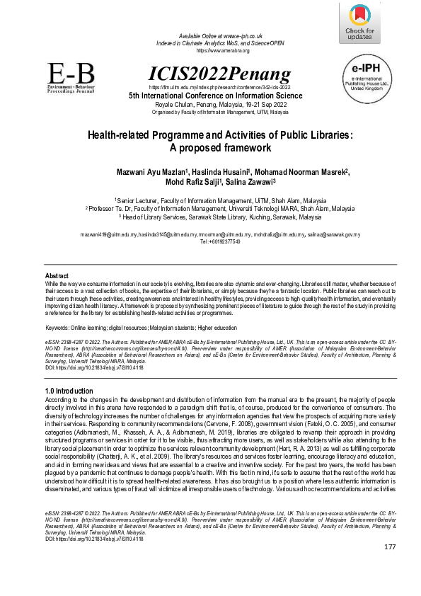 (PDF) Framework for Health Programs in Public Libraries