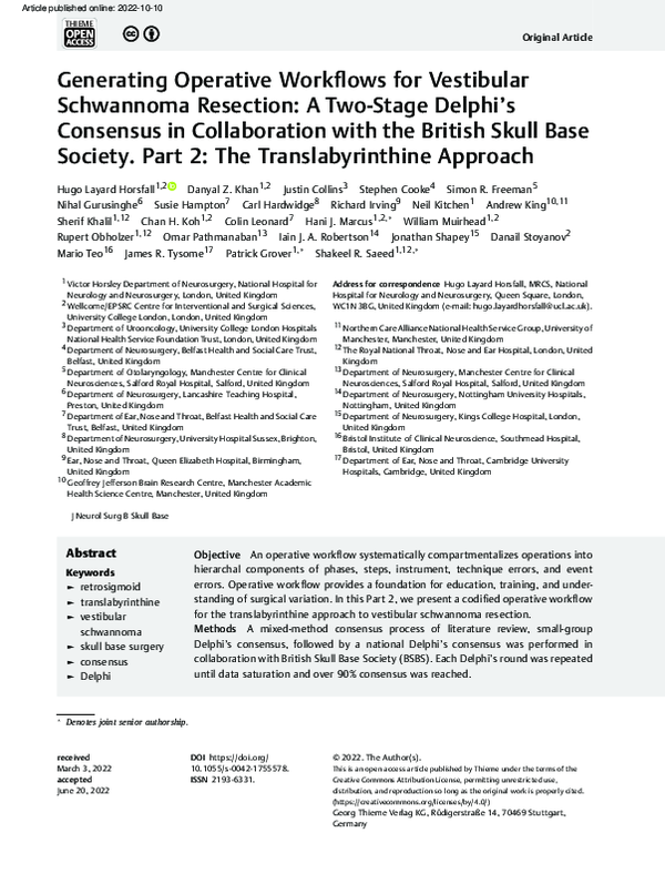 (PDF) Generating Operative Workflows for Vestibular Schwannoma ...