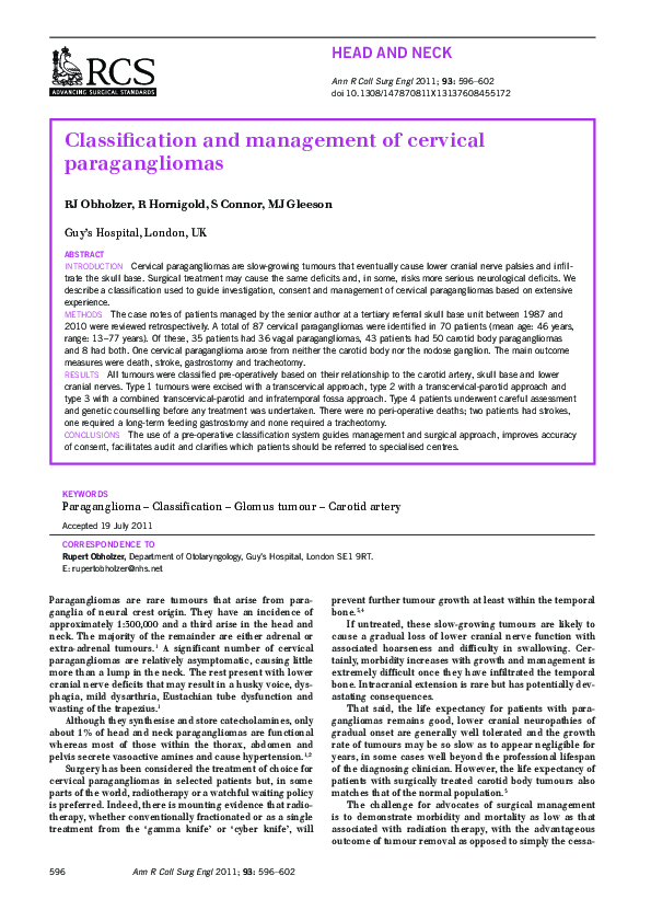 (PDF) Classification and management of cervical paragangliomas | Rupert ...