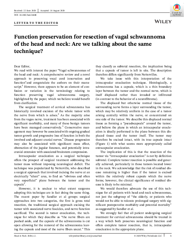 (PDF) Function preservation for resection of vagal schwannoma of the ...