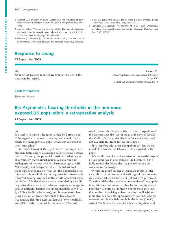 (PDF) Re: Asymmetric hearing thresholds in the non-noise exposed UK ...