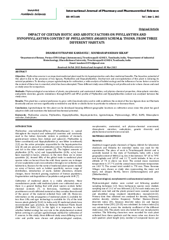 (PDF) IMPACT OF CERTAIN BIOTIC AND ABIOTIC FACTORS ON PHYLLANTHIN AND ...