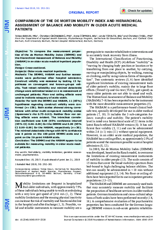 (PDF) Comparison of the de Morton Mobility Index and Hierarchical Assessment of Balance and ...