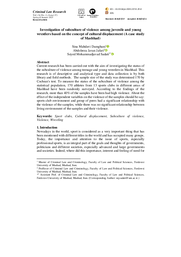 (PDF) Investigation of subculture of violence among juvenile and young ...