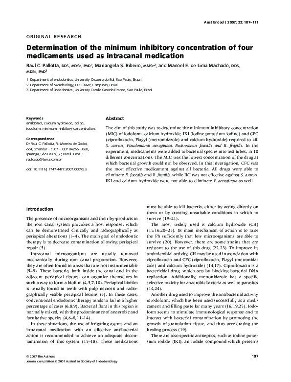 (PDF) Determination of the minimum inhibitory concentration of four ...