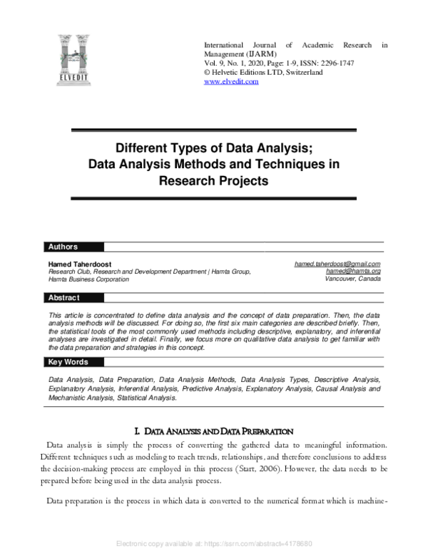 Pdf Different Types Of Data Analysis Data Analysis Methods And Techniques In Research