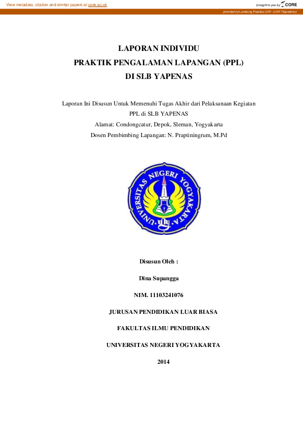 (PDF) Laporan Individupraktik Pengalaman Lapangan (PPL)DI SLB Yapenas