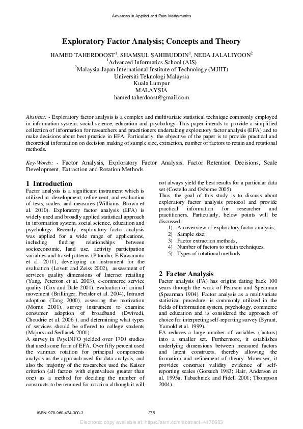 (PDF) Exploratory Factor Analysis; Concepts and Theory