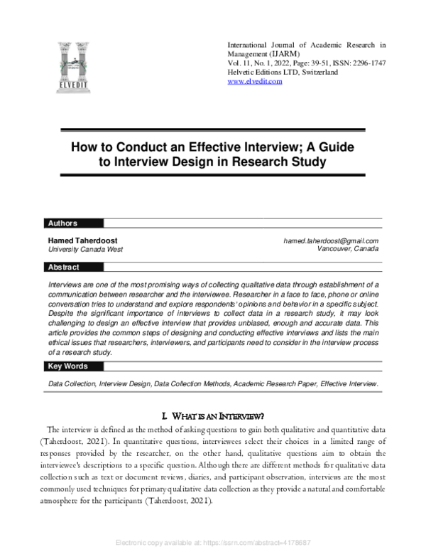 (PDF) How to Conduct an Effective Interview; A Guide to Interview ...