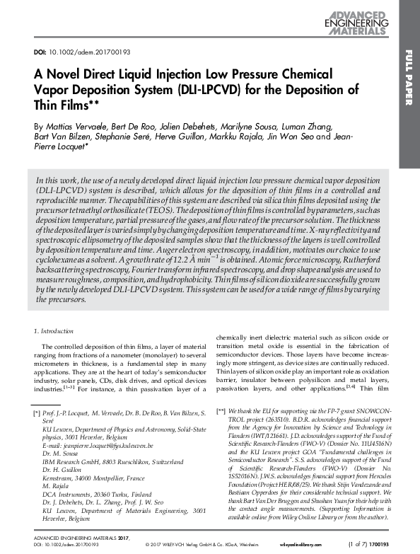 (PDF) A Novel Direct Liquid Injection Low Pressure Chemical Vapor ...