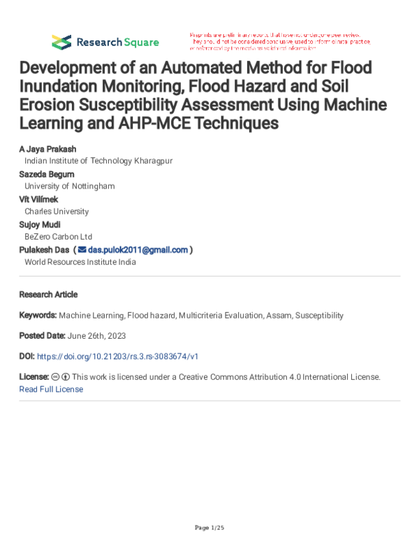 (PDF) Development of an Automated Method for Flood Inundation Monitoring, Flood Hazard and Soil ...