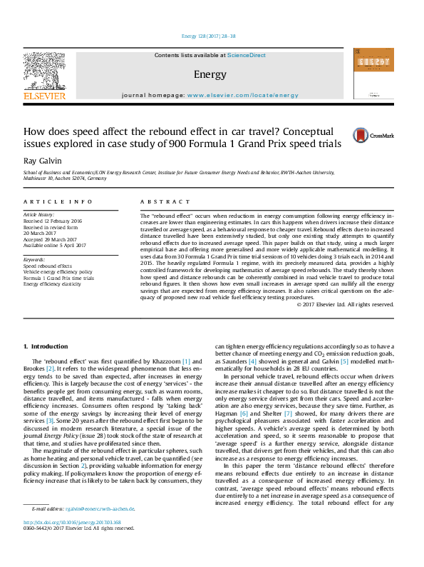 (PDF) How does speed affect the rebound effect in car travel ...