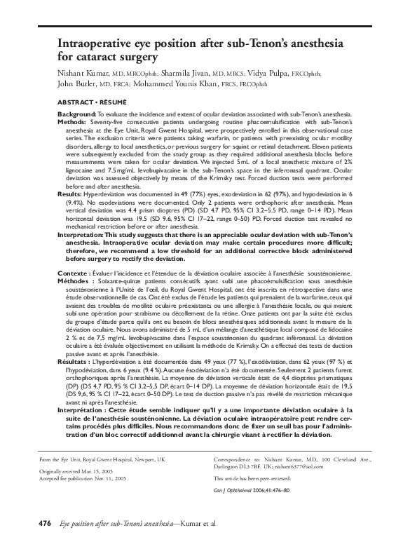 (PDF) Intraoperative eye position after sub-Tenon's anesthesia for ...