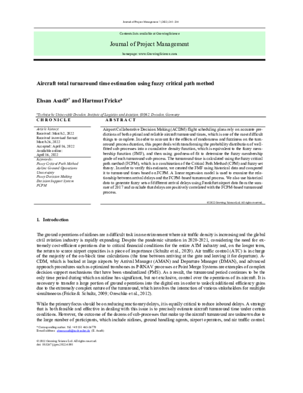 (PDF) Aircraft total turnaround time estimation using fuzzy critical path method