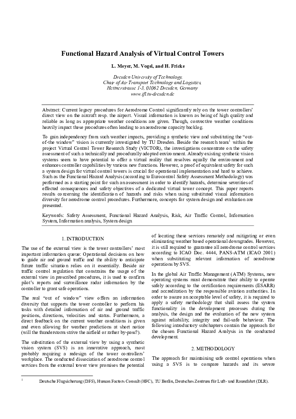 (PDF) Functional Hazard Analysis of Virtual Control Towers