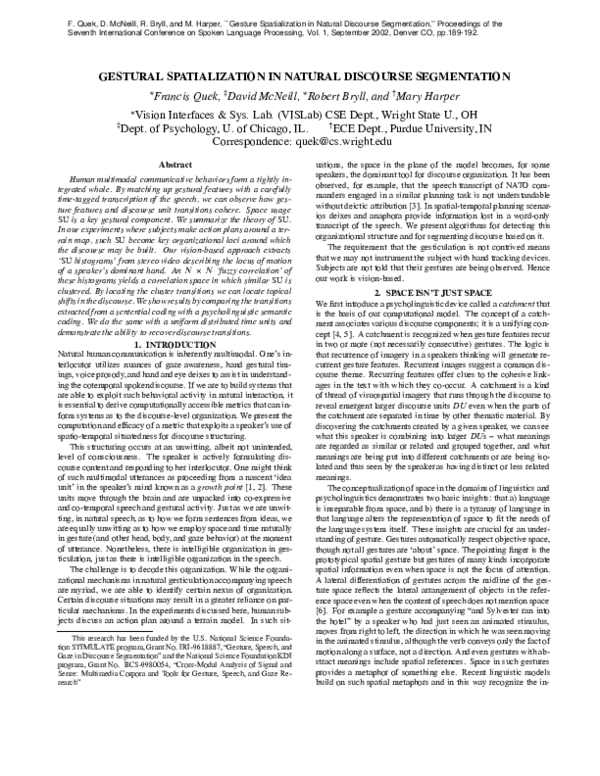 (PDF) Gestural spatialization in natural discourse segmentation