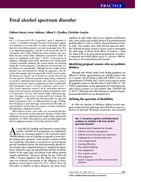 (PDF) Fetal Alcohol Spectrum Disorder