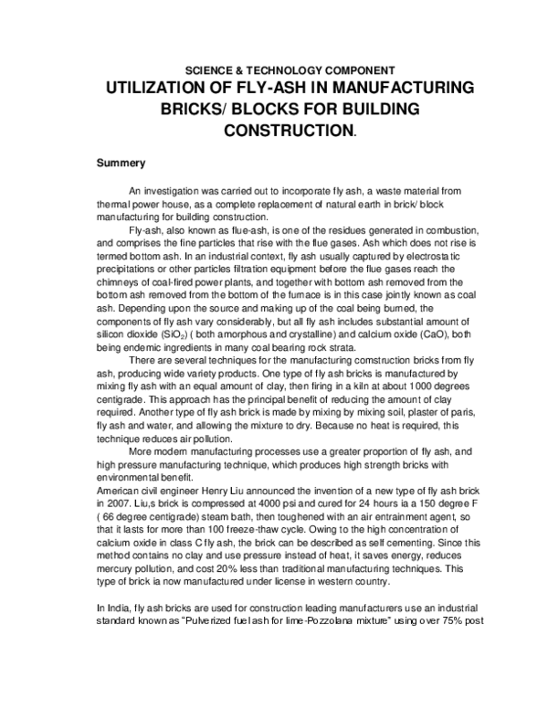 (PDF) UTILIZATION OF FLY-ASH IN MANUFACTURING BRICKS/ BLOCKS FOR ...