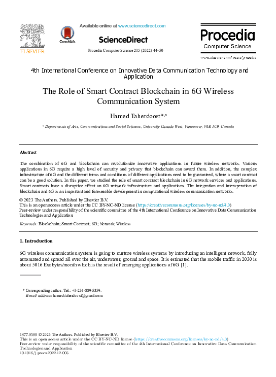 (PDF) The Role of Smart Contract Blockchain in 6G Wireless ...