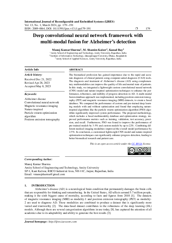 (PDF) Deep convolutional neural network framework with multi-modal fusion for Alzheimer's detection