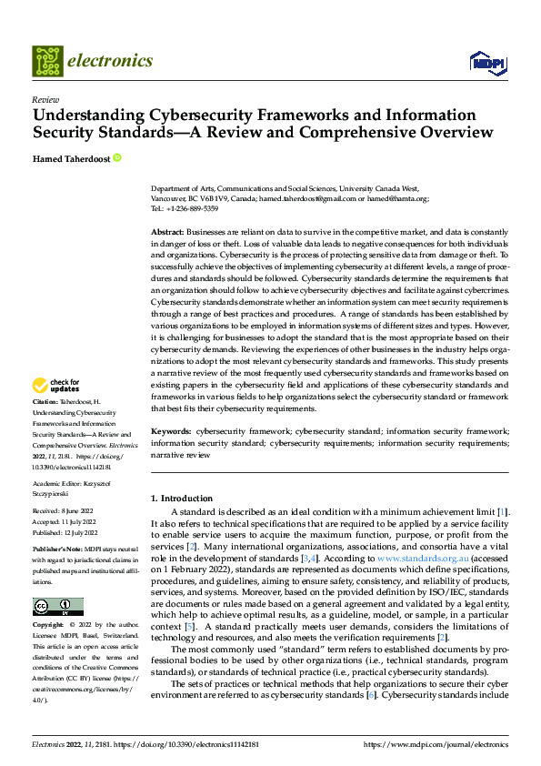 (PDF) Understanding Cybersecurity Frameworks and Information Security Standards-A Review and ...