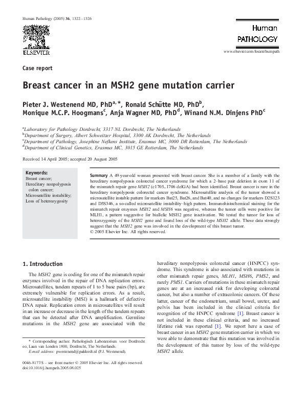 (PDF) Breast cancer in an MSH2 gene mutation carrier