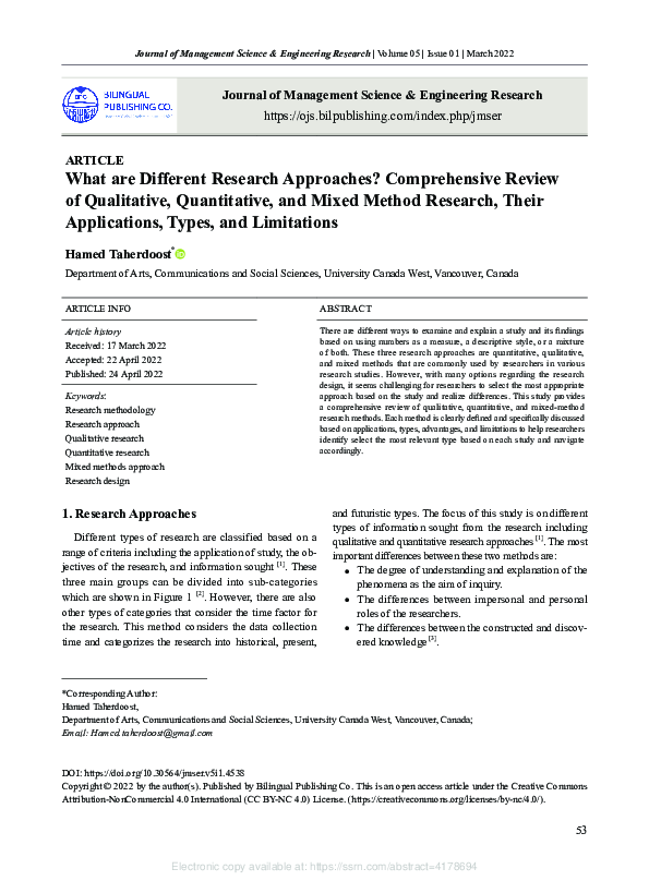 (PDF) What are Different Research Approaches? Comprehensive Review of Qualitative, Quantitative ...
