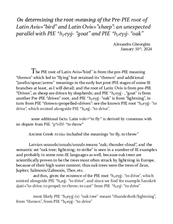 (PDF) the PIE root of Latin Avis “bird” is from the pre-PIE meaning ...