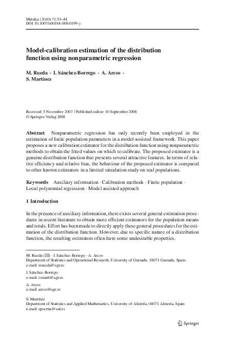 Pdf Model Calibration Estimation Of The Distribution Function Using Nonparametric Regression