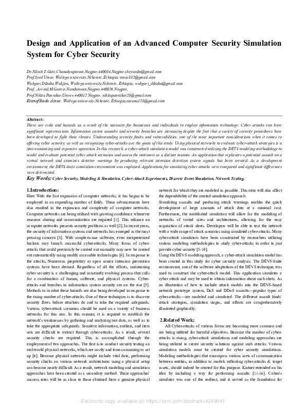 (PDF) Design and Application of an Advanced Computer Security Simulation System for Cyber Security