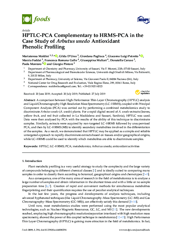 (PDF) HPTLC-PCA Complementary to HRMS-PCA in the Case Study of Arbutus ...