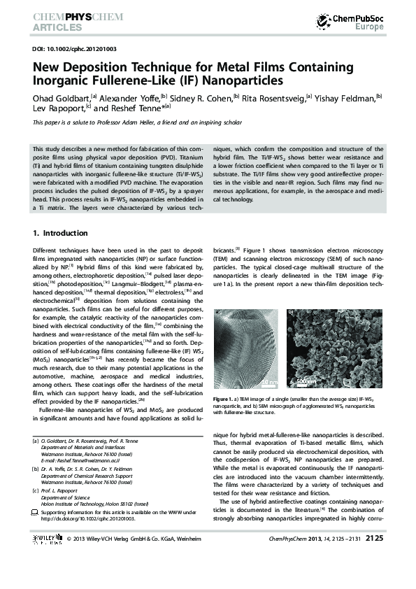 (PDF) New Deposition Technique for Metal Films Containing Inorganic Fullerene‐Like (IF ...