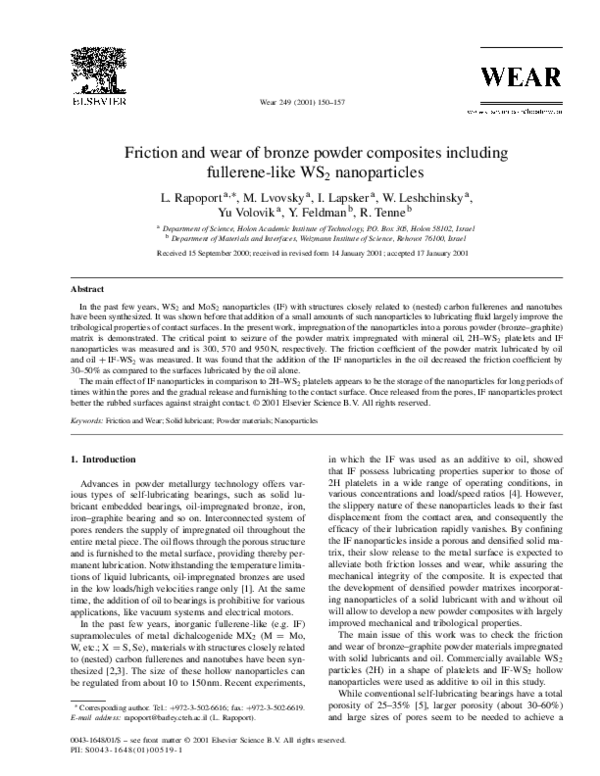 (PDF) Friction and wear of bronze powder composites including fullerene ...