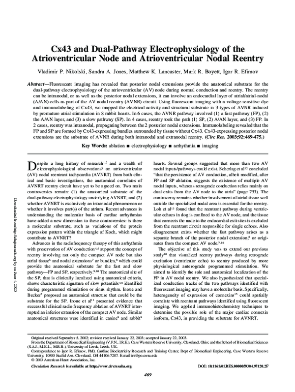 (PDF) Cx43 and Dual-Pathway Electrophysiology of the Atrioventricular ...