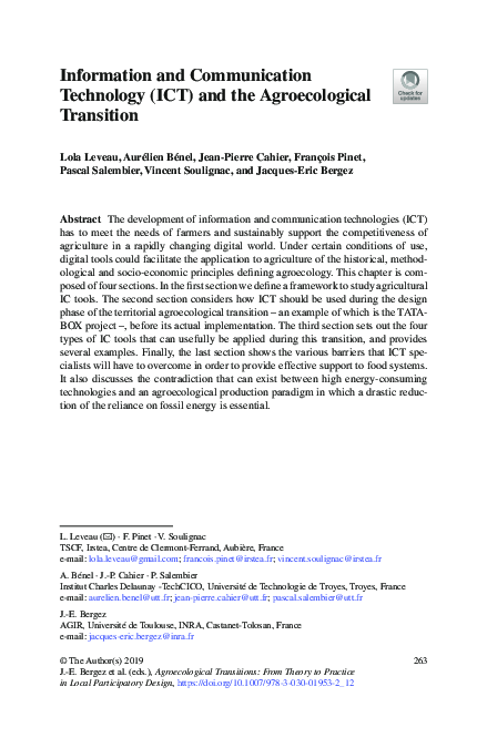 (PDF) Information and Communication Technology (ICT) and the Agroecological Transition