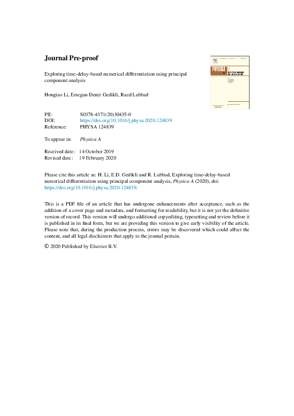 (PDF) Exploring time-delay-based numerical differentiation using principal component analysis