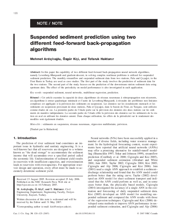 Pdf Suspended Sediment Prediction Using Two Different Feed Forward