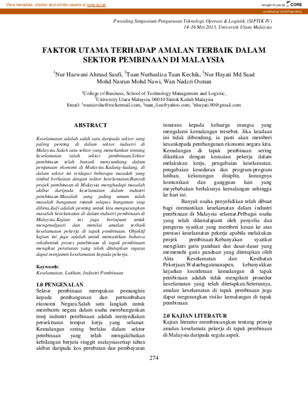 (PDF) Faktor utama terhadap amalan terbaik dalam sektor pembinaan di ...