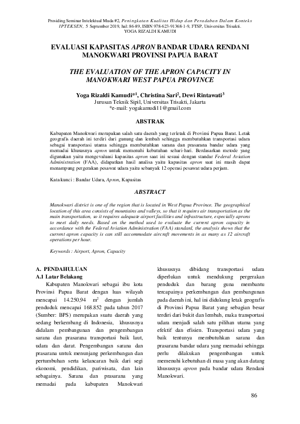 (PDF) Evaluasi Kapasitas Apron Bandar Udara Rendani Manokwari Provinsi Papua Barat