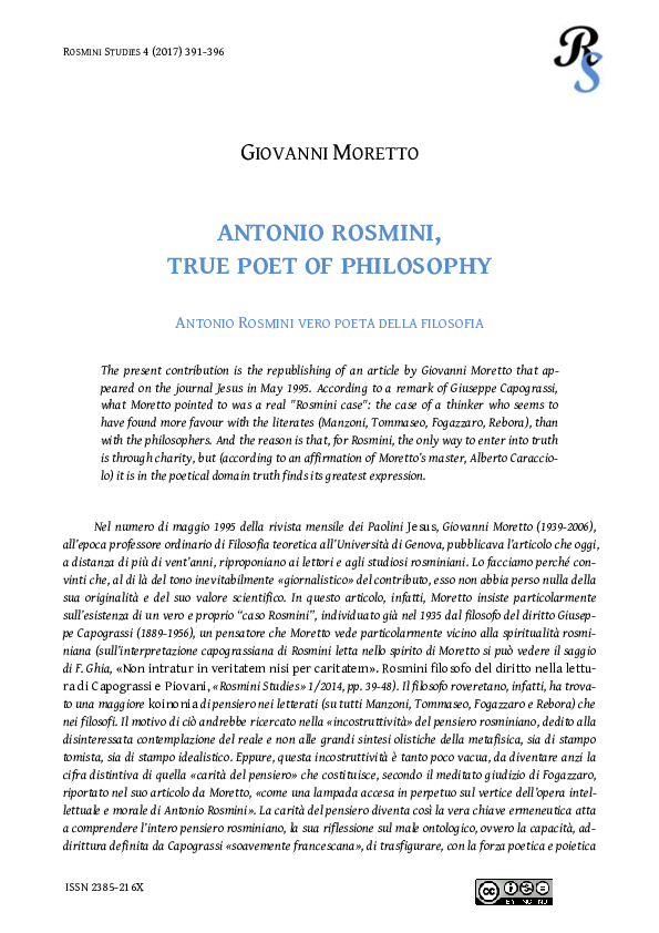 (PDF) Antonio Rosmini, True Poet of Philosophy