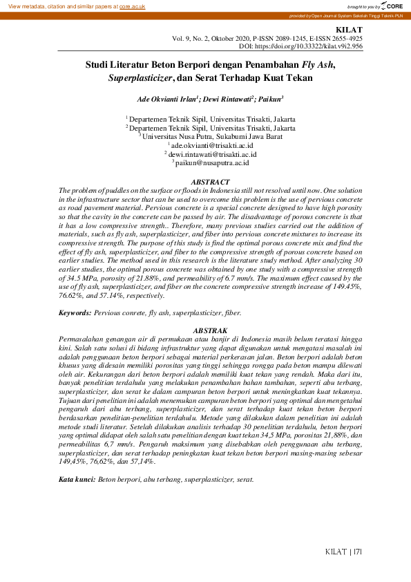 (PDF) Studi Literatur Beton Berpori Dengan Penambahan Fly Ash, Superplasticizer, dan Serat ...