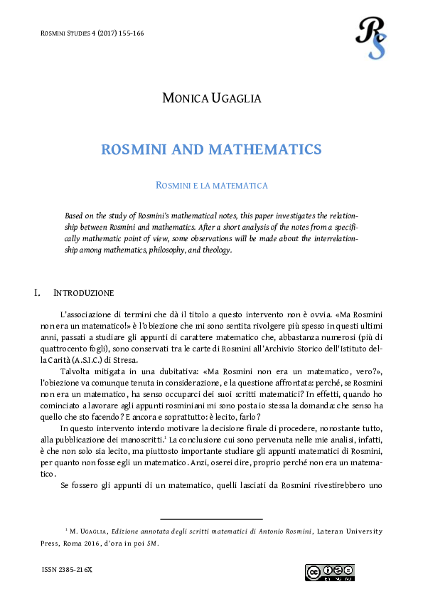 (PDF) Rosmini and Mathematics