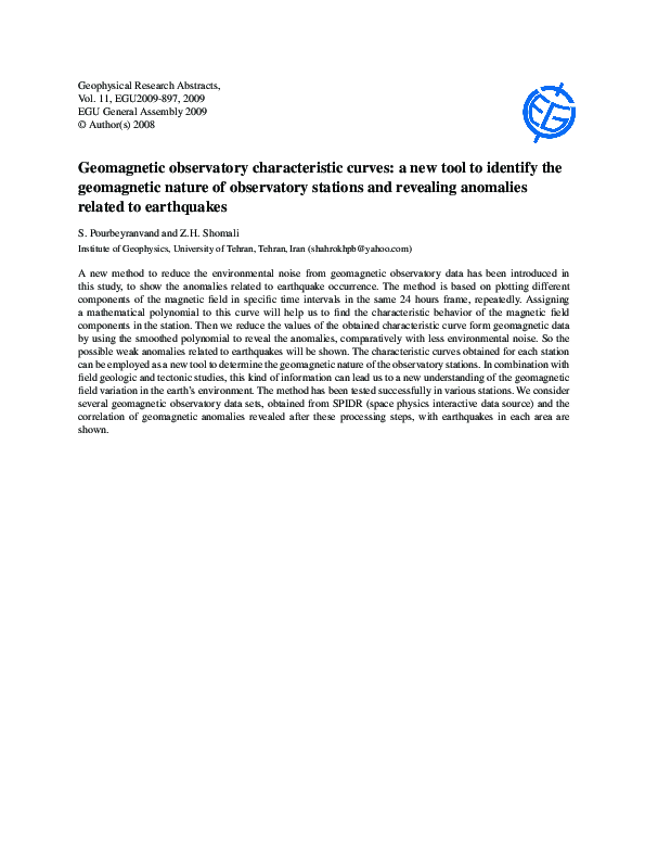 (PDF) Geomagnetic observatory characteristic curves: a new tool to identify the geomagnetic ...