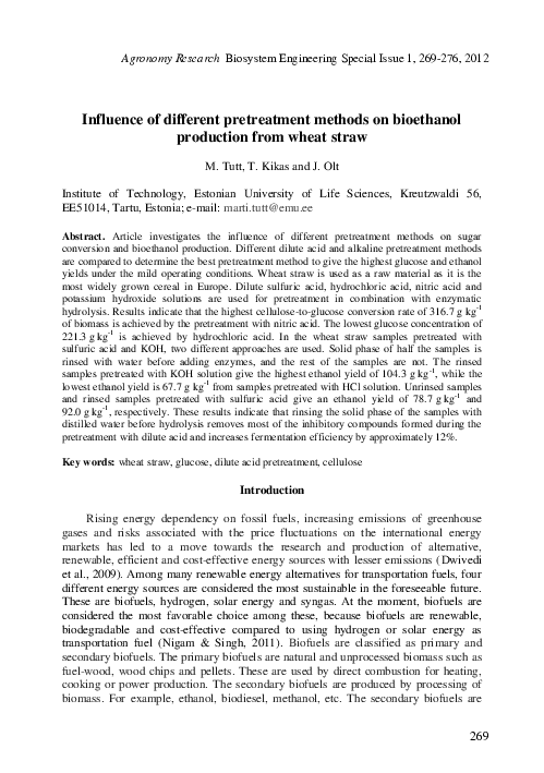 (PDF) Influence of different pretreatment methods on bioethanol ...