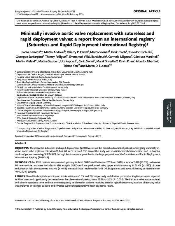 (PDF) Minimally invasive aortic valve replacement with sutureless and rapid deployment valves: a ...